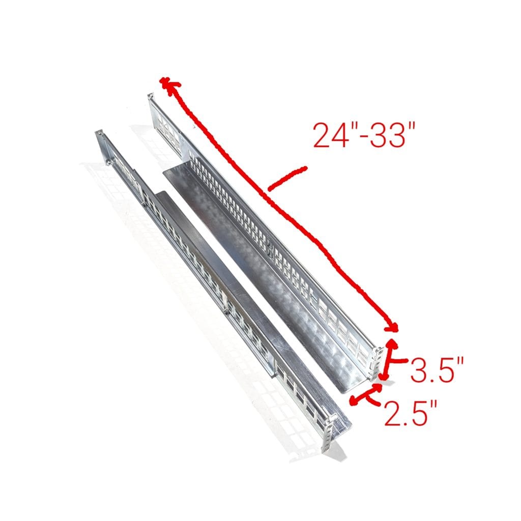 2U Static Rack Mount Shelf Rails 24″ - 33″ Adjustable Depth x 3.5″ x 2. ...