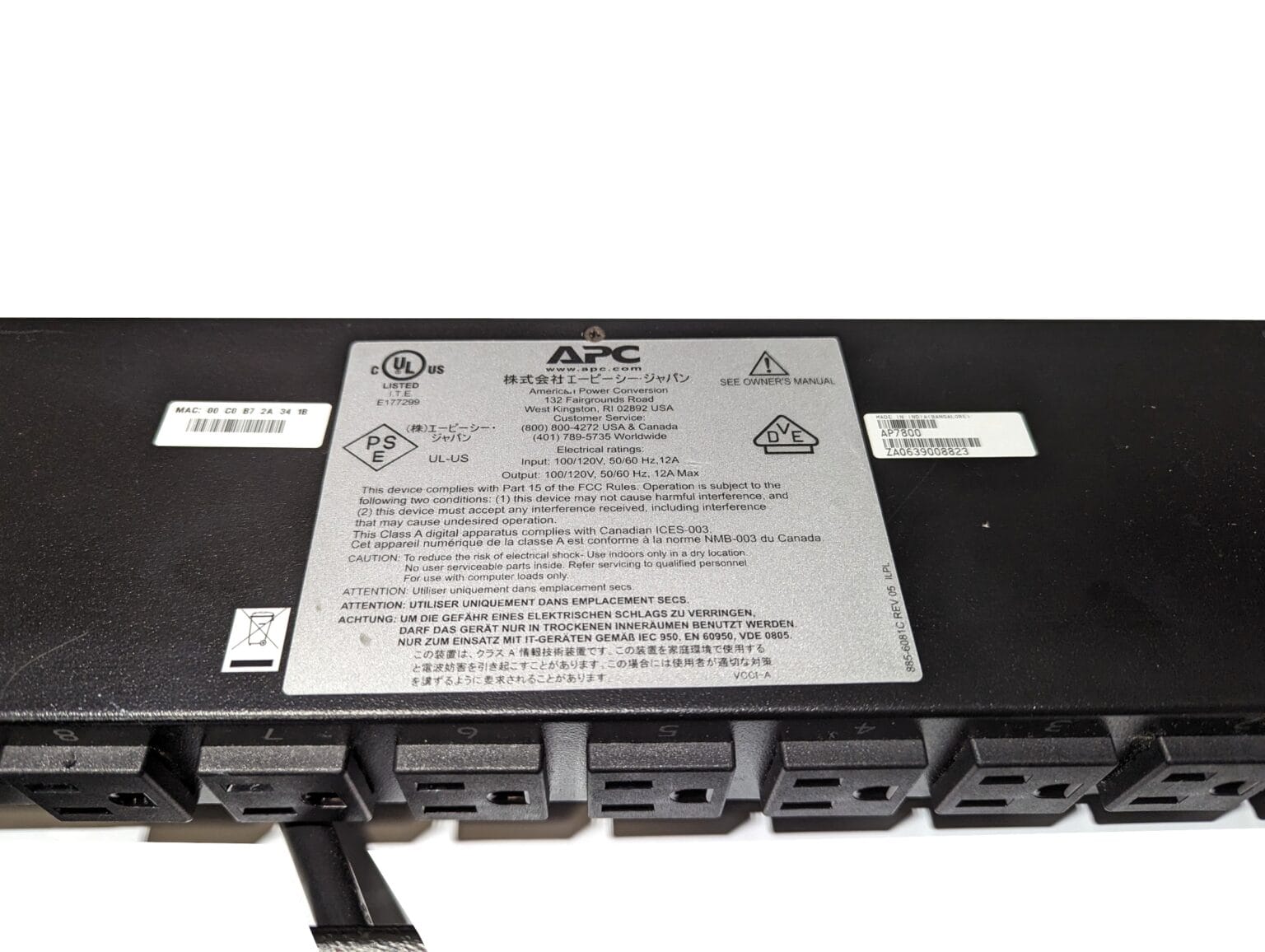 Ended | APC AP7800 Metered Rack PDU 1U 15A 120V (8x) 5-15R Outlets 5 ...