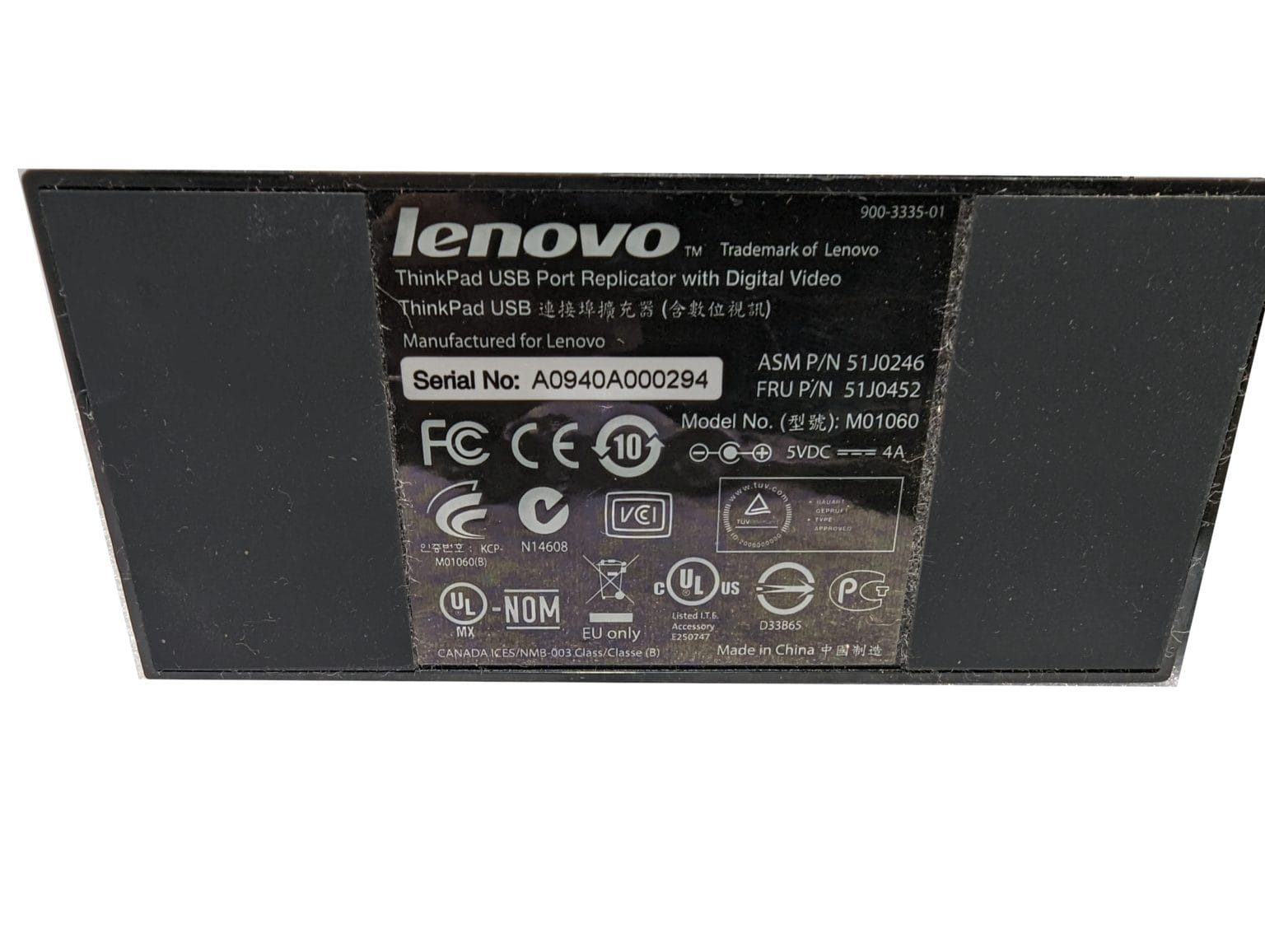 Lenovo ThinkPad USB Port Replicator with Digital Video M01060 51J0246 ...