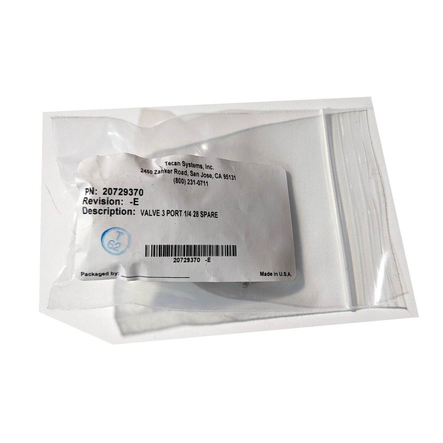 Tecan 20729370 Valve 3 Port 1/4 28 Spare Rev E (New) | Adhesive Networks