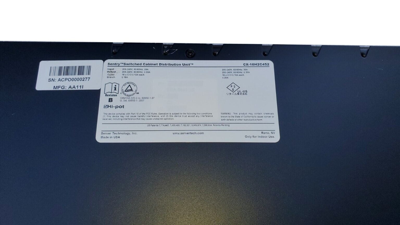 Ended | Server Technology CX-16H2C452 Link PDU 2U 208V-240V 16-C13 ...